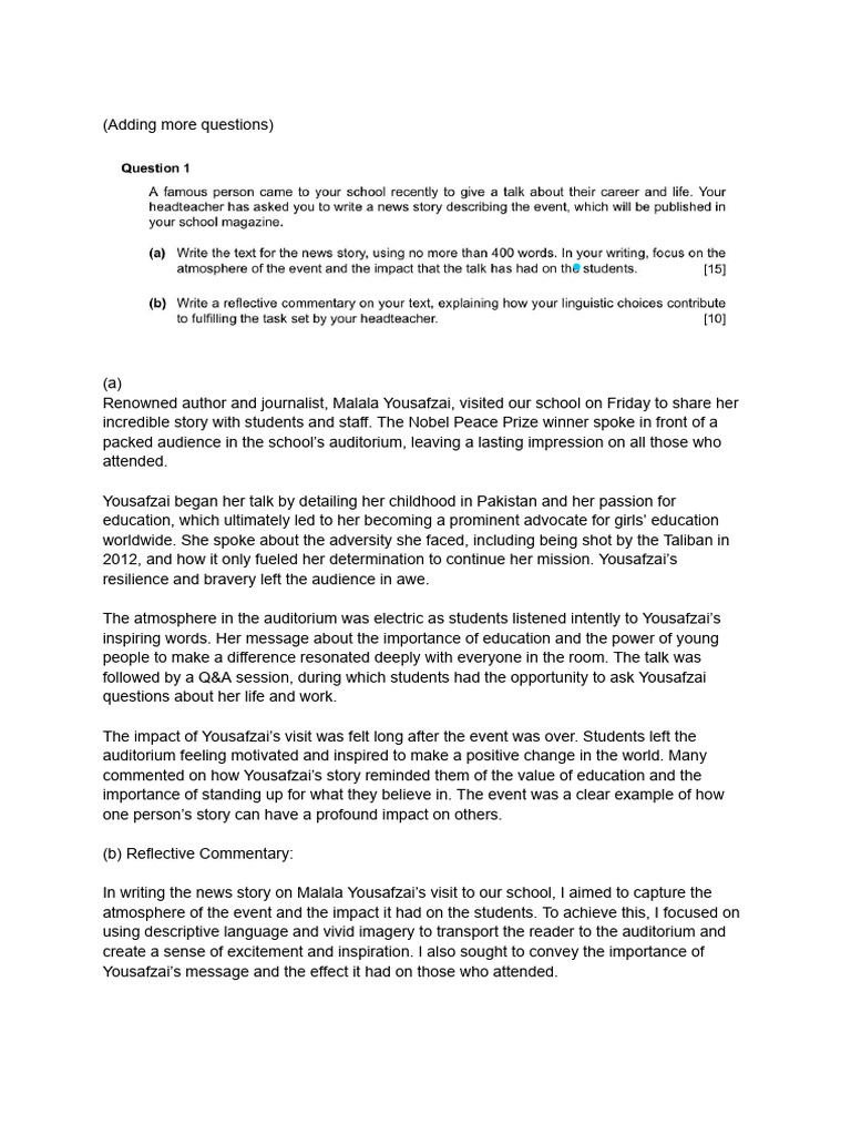 Reflective Essays Grade 12 AS English | PDF | Malala Yousafzai ...