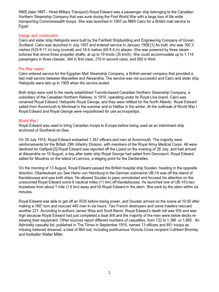 HMT Royal Edward | PDF | Shipwrecks | Naval Warfare