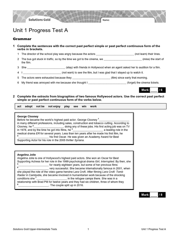 U1 Progress Tests A | PDF