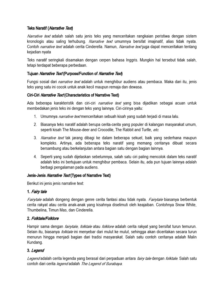 Jenis dan Ciri Teks Naratif | PDF