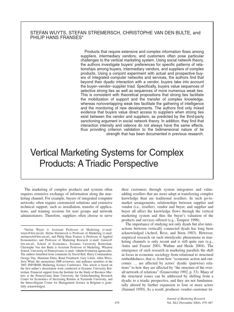 Triadic Relationships in Marketing Systems | PDF | Dependent And ...