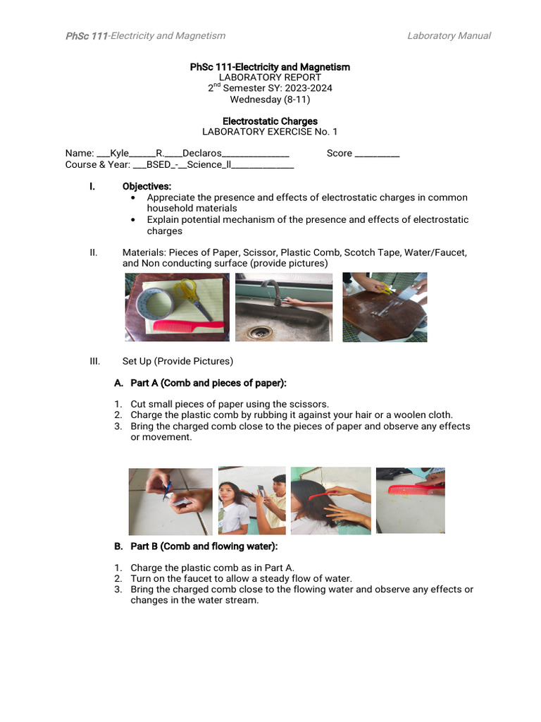 Electrostatic Charges Lab Manual | PDF