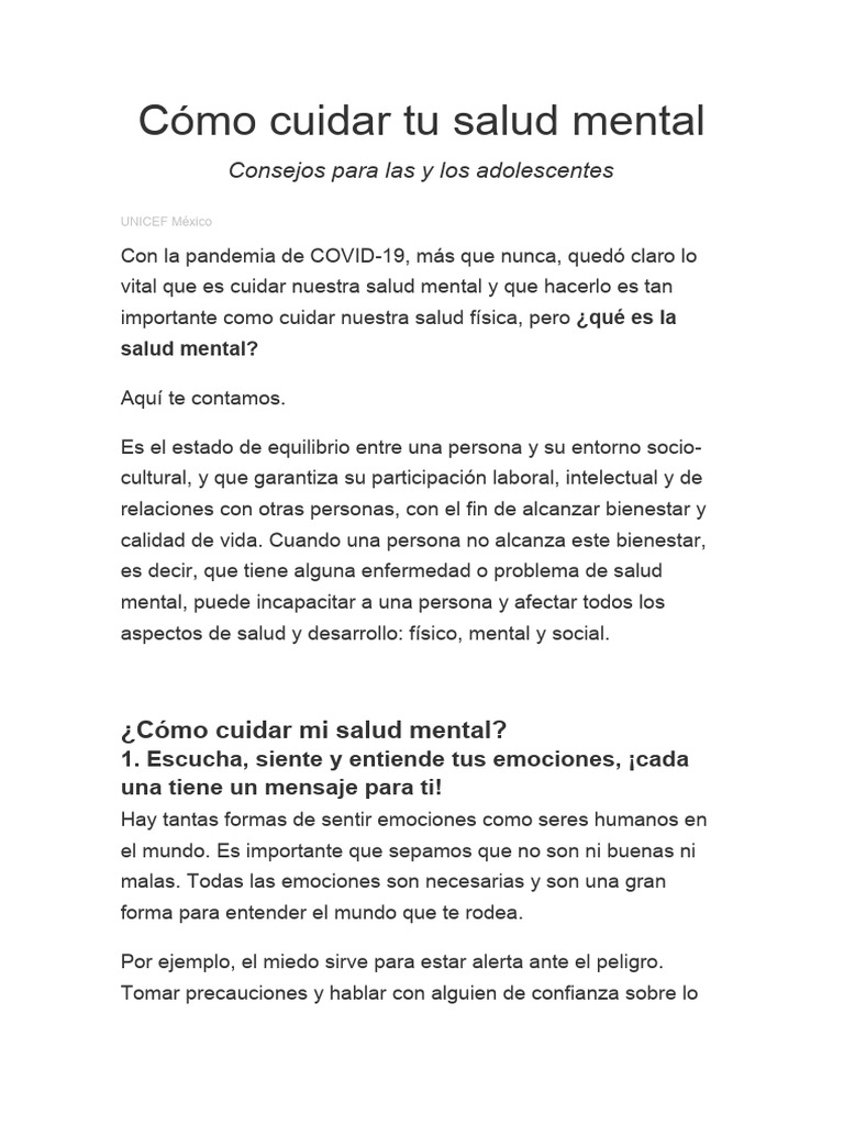 Cómo Cuidar Tu Salud Mental | Descargar gratis PDF | Salud mental | Las emociones