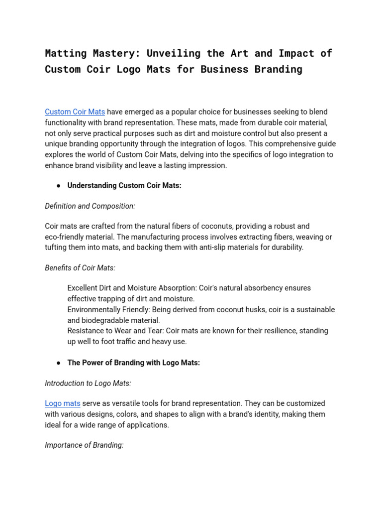 Matting Mastery - Unveiling The Art and Impact of Custom Coir Logo Mats ...