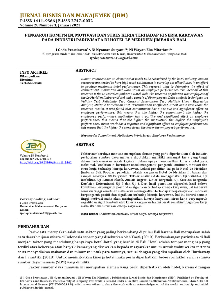 Artikel JBM I Gede Prastiawan | PDF | Cronbach's Alpha | Research Methods
