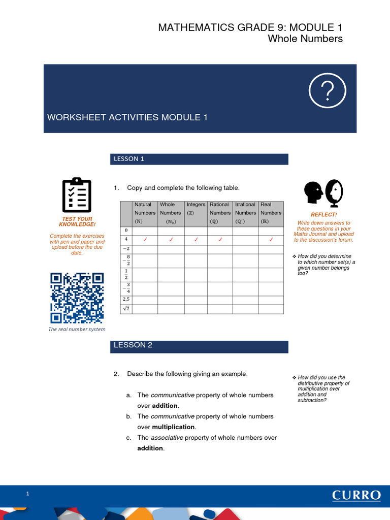 Grade 9 Math: Whole Numbers Module | PDF | Numbers | Multiplication