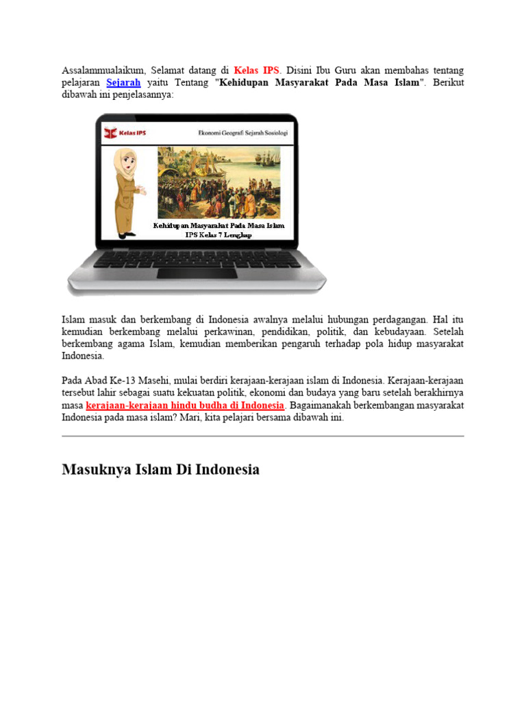 Kehidupan Masyarakat Pada Masa Islam | PDF
