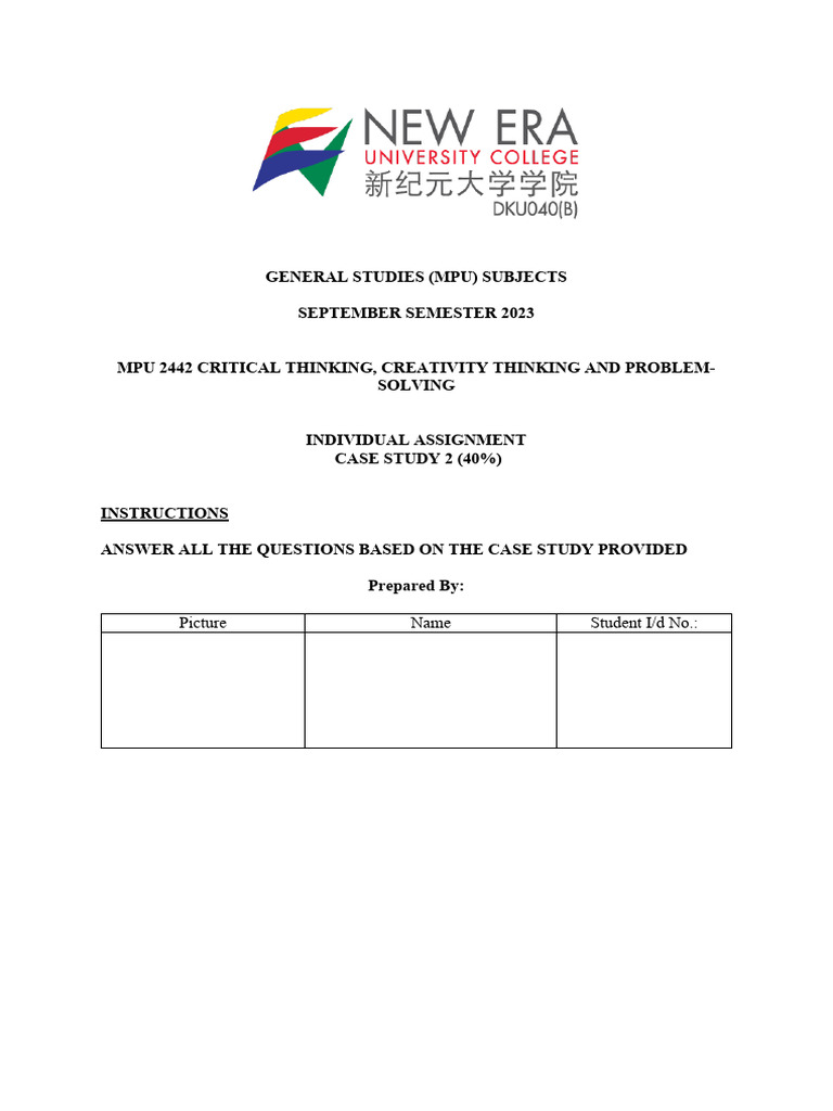 MPU 2442 Sept 23 - Final Examination - Individual Assignment 40% | PDF | Debt | Critical Thinking