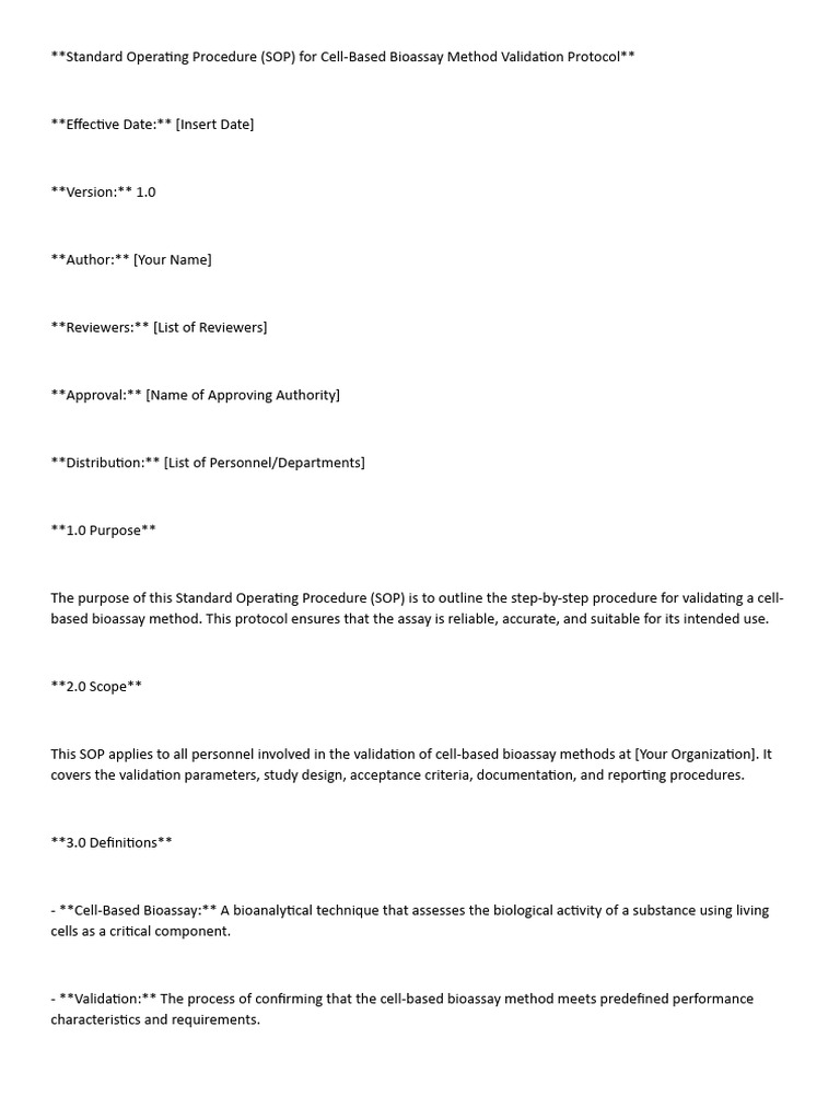 Cell-Based Bioassay Validation SOP | PDF | Accuracy And Precision | Assay