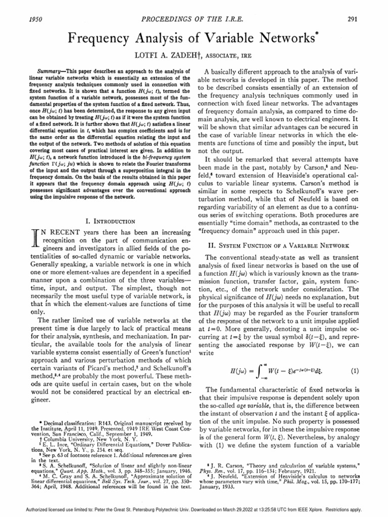 Frequency Analysis of Variable Networks | PDF | Mathematical Analysis ...