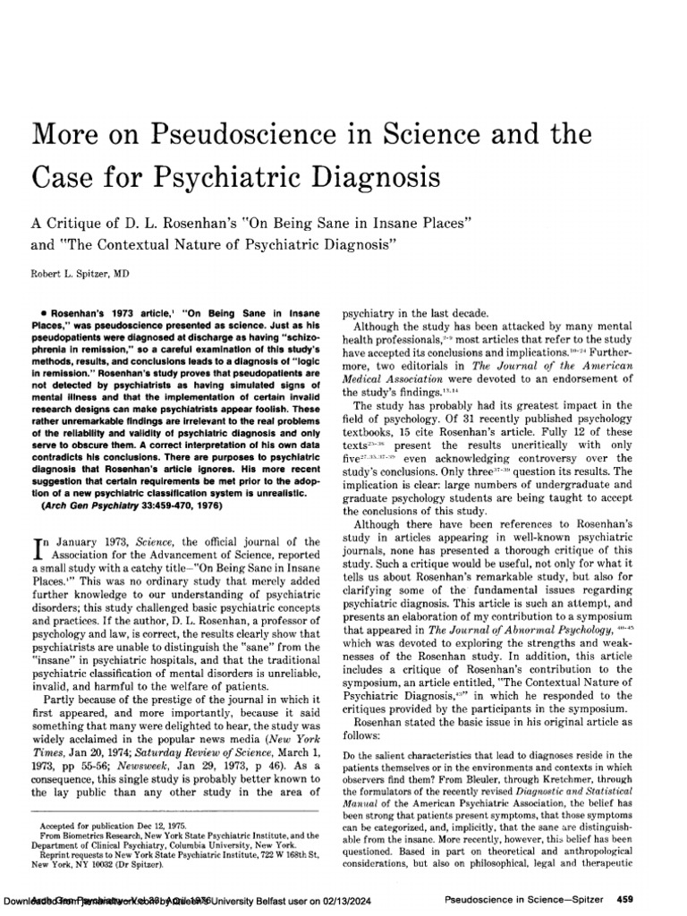 Psychiatric Diagnosis: Pseudoscience Science The For | PDF | Psychiatry ...