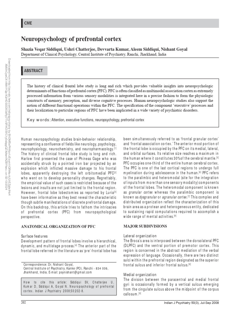 Neuropsychology of Prefrontal Cortex.13 | Download Free PDF ...