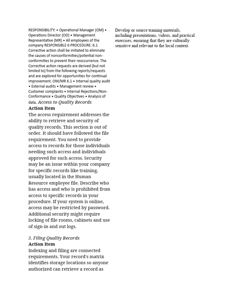 Access To Quality Records: Action Item | PDF | Audit | Quality Management System