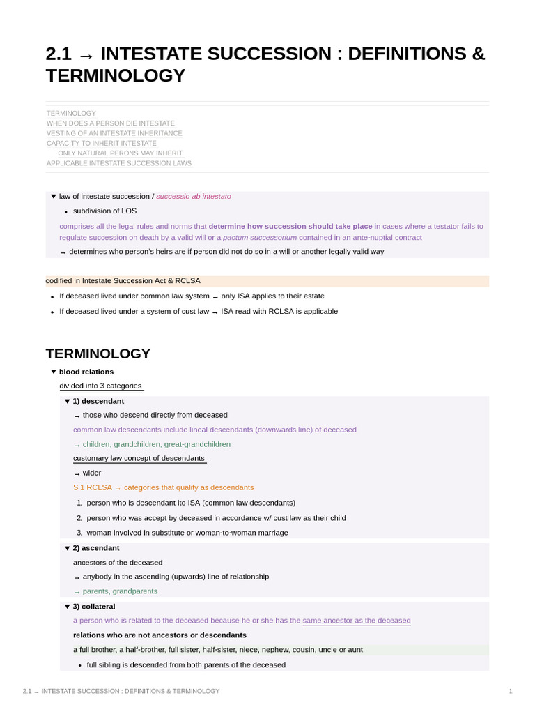2 1 Intestate Succession Definitions & Terminolo | PDF | Intestacy ...