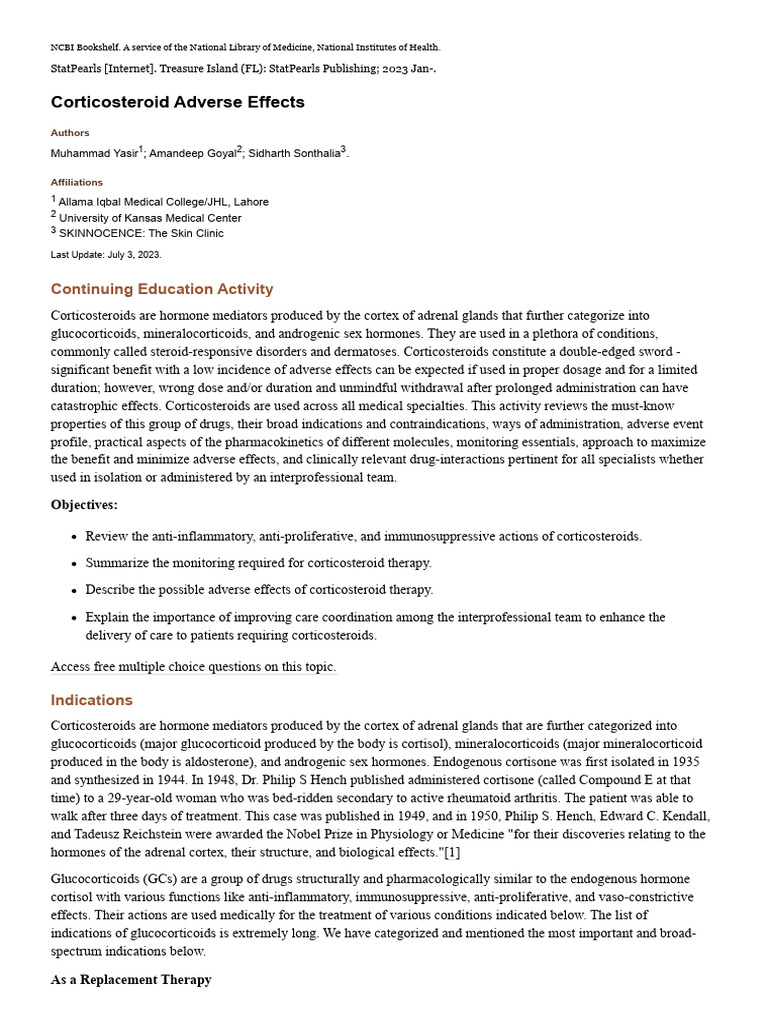 Corticosteroid Adverse Effects - StatPearls - NCBI Bookshelf | PDF ...