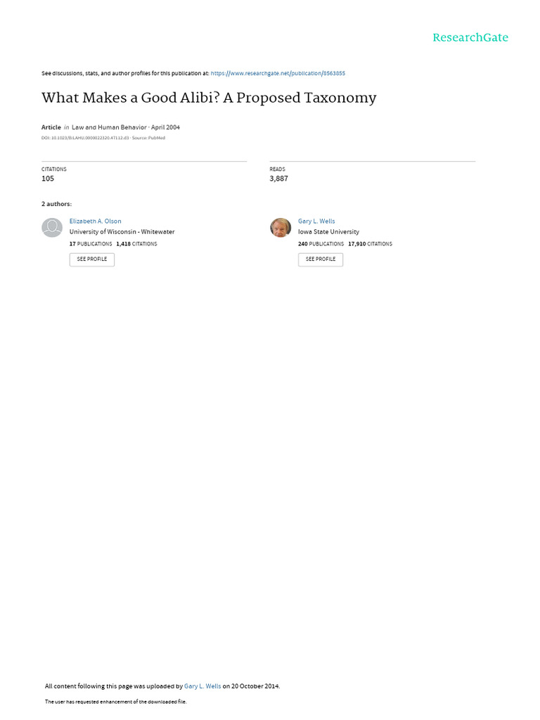 Alibi Taxonomy | PDF | Witness | Psychology