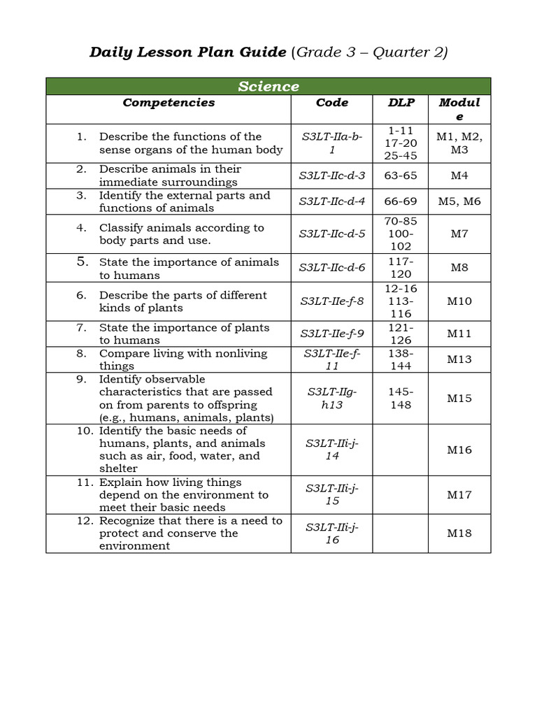 Daily Lesson Plan Guide Grade 3 | PDF