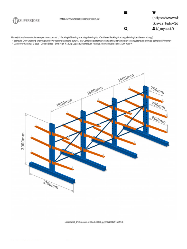 CANTILEVER RACKING - 3 Bays - Double Sided - 3.0m High 9,160kg Capacity ...