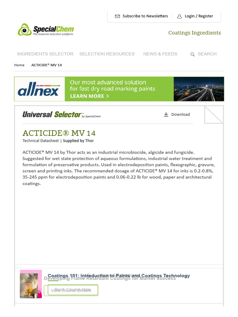 Acticide® MV 14 (Biocide) by Thor - Technical Datasheet | PDF