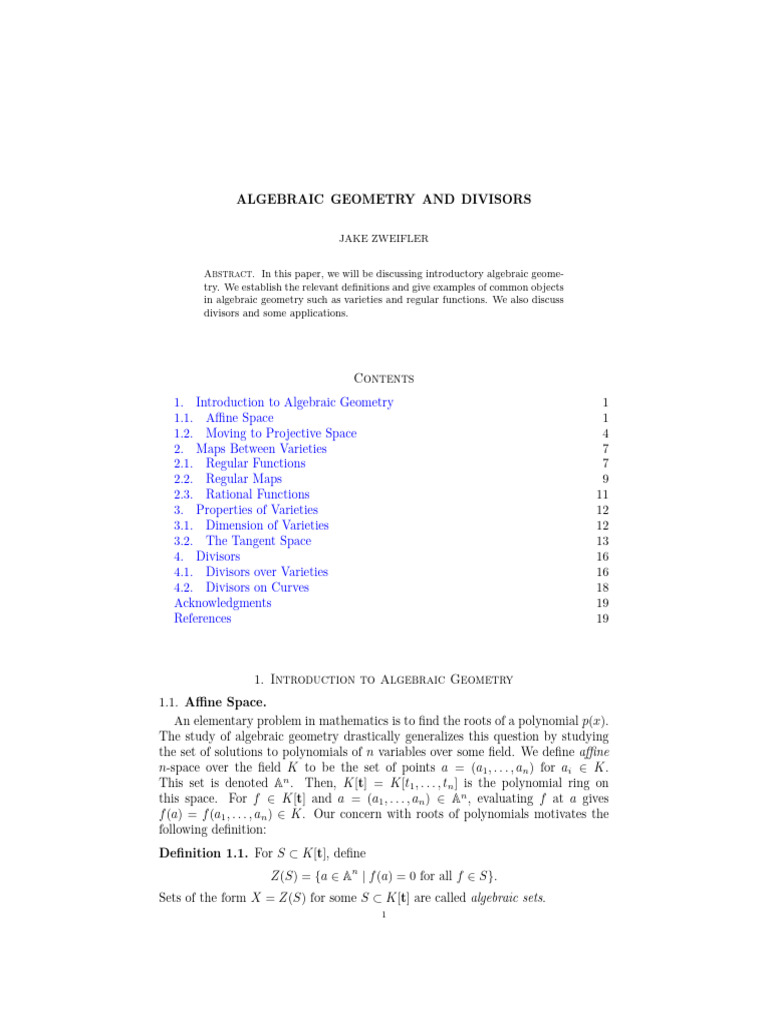 Algebraic Geometry and Divisors | PDF | Algebraic Geometry | Field (Mathematics)