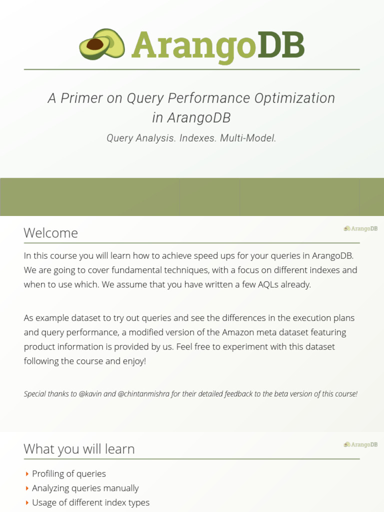 ArangoDB PerformanceCourse Release 1 | PDF | Database Index | Search ... ArangoDB PerformanceCourse Release 1 | PDF | Database Index | Search ...