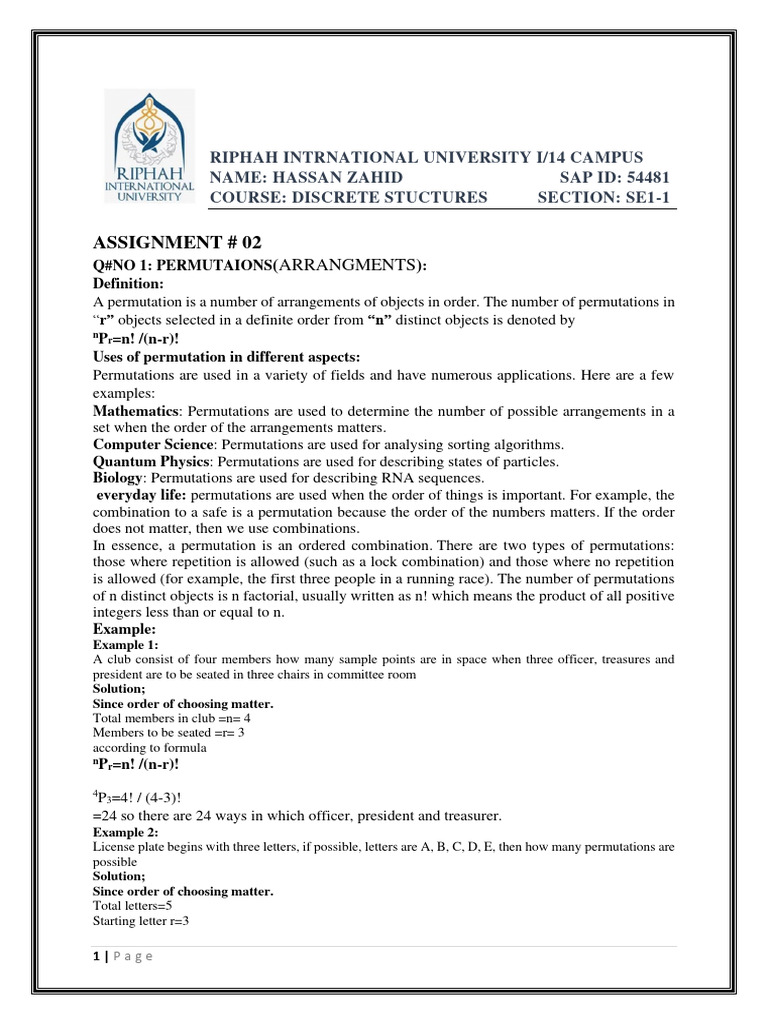 Assignment 2 | PDF | Permutation | Mathematics