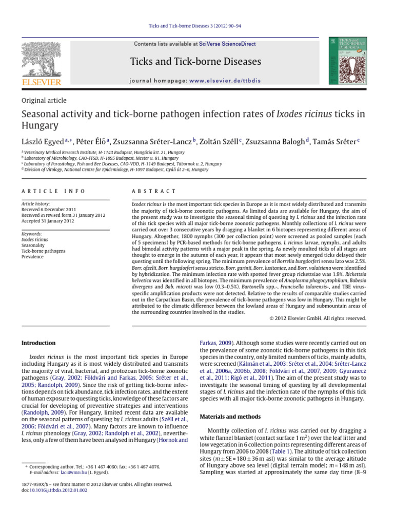 Seasonal Activity and Tick-Borne Pathogen Infection Rates of Ixodes ...