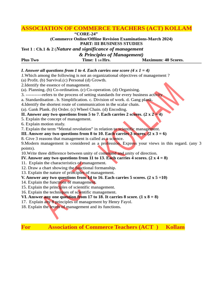 2024 Act QNS Series BS Chapter 1 and 2 March 2024-2 | PDF | Teaching Methods & Materials | Art