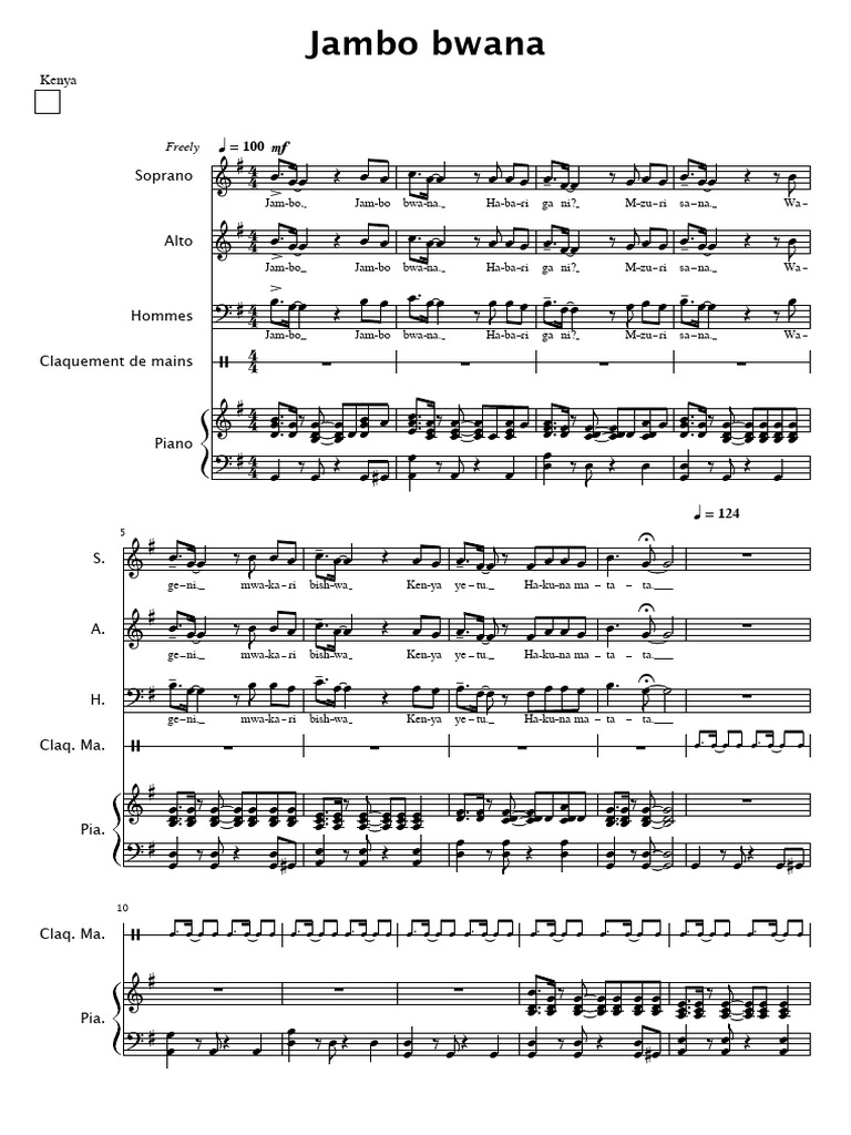 Jambo Bwana Lyrics and Sheet Music | PDF