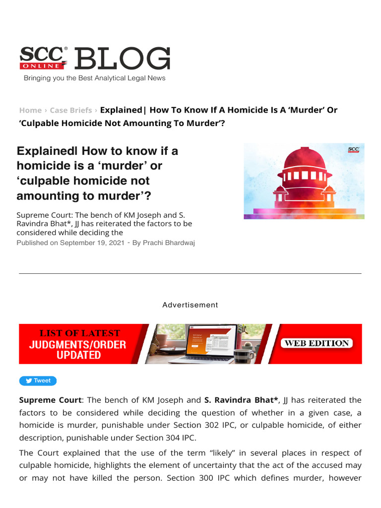 Distinguishing Murder from Culpable Homicide | PDF | Murder | Crimes
