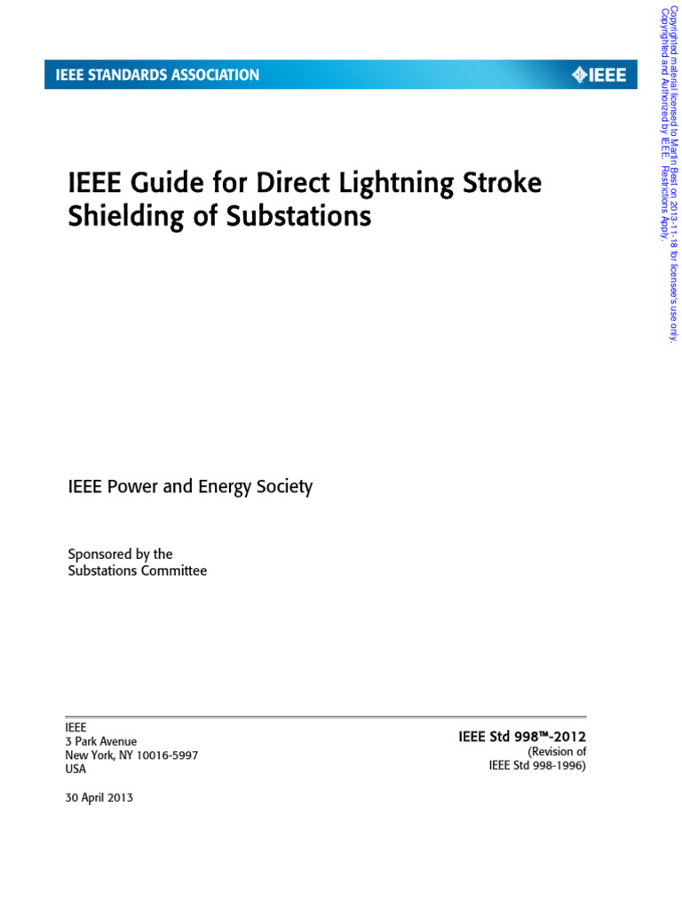 998-2012 IEEE Guide For Direct Lightning Stroke Shielding of Substations | PDF | Lightning | Angle
