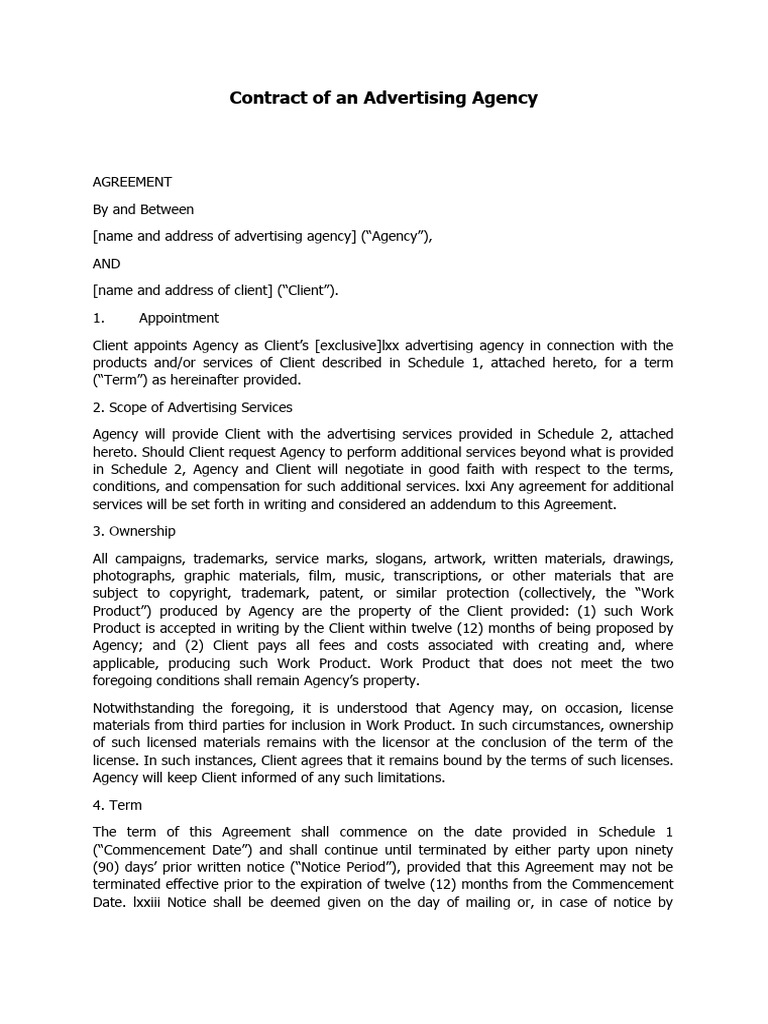 Advertising Agency Contract Agreement | PDF | Indemnity | Invoice