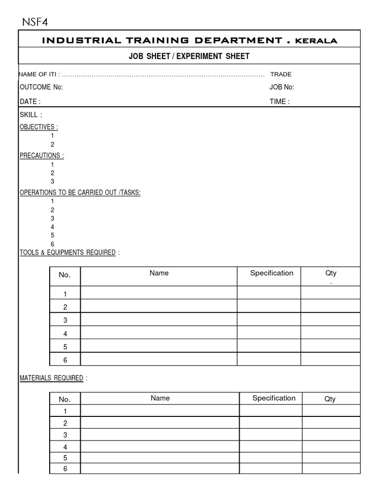 ITI Job Sheet Template | PDF