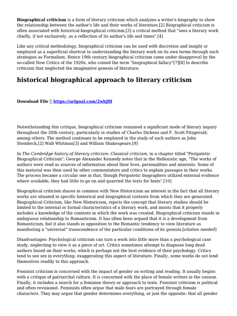 Historical Biographical Approach To Literary Criticism | PDF