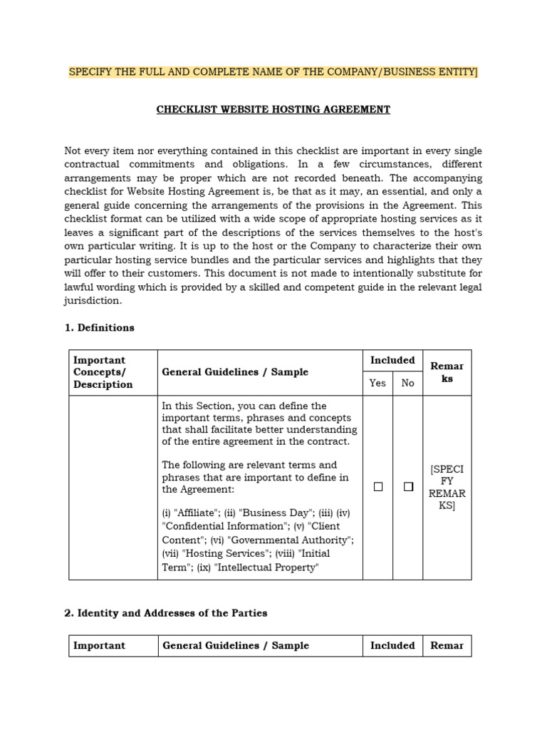Checklist Website Hosting Agreement | PDF | Arbitration | Web Server
