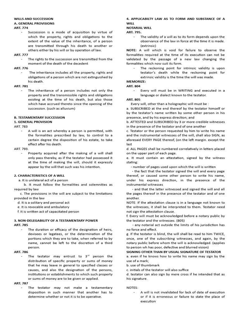 Wills and Succession | PDF | Will And Testament | Inheritance