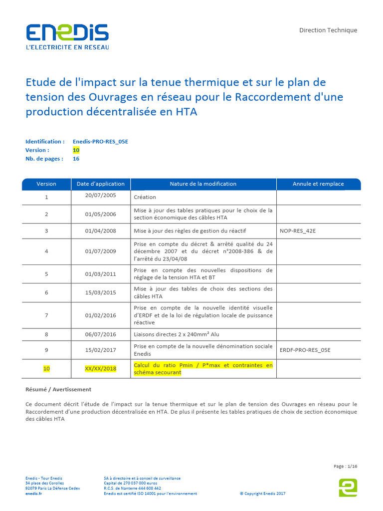 Enedis PRO RES - 05E V10 | PDF | Réseau électrique | Puissance (physique)