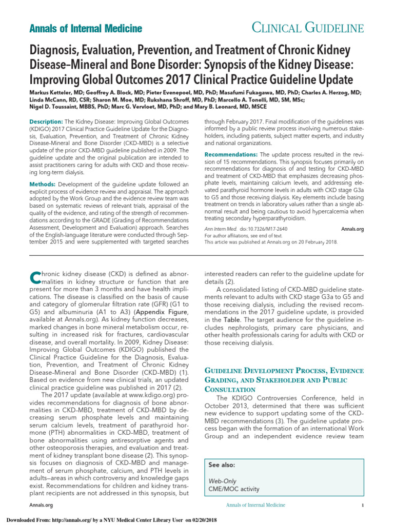 KDIGO 2017 CKD MBD GL Update Synopsis | PDF | Chronic Kidney Disease ...