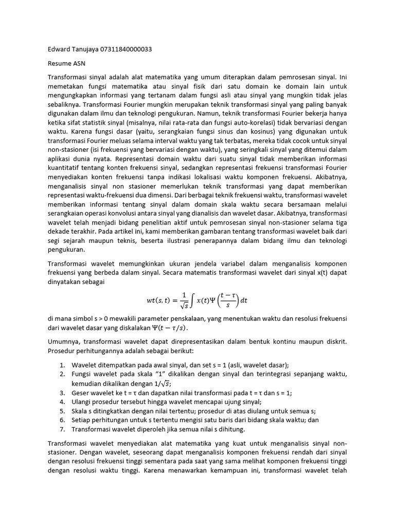 Penerapan Transformasi Wavelet dalam Sinyal | PDF