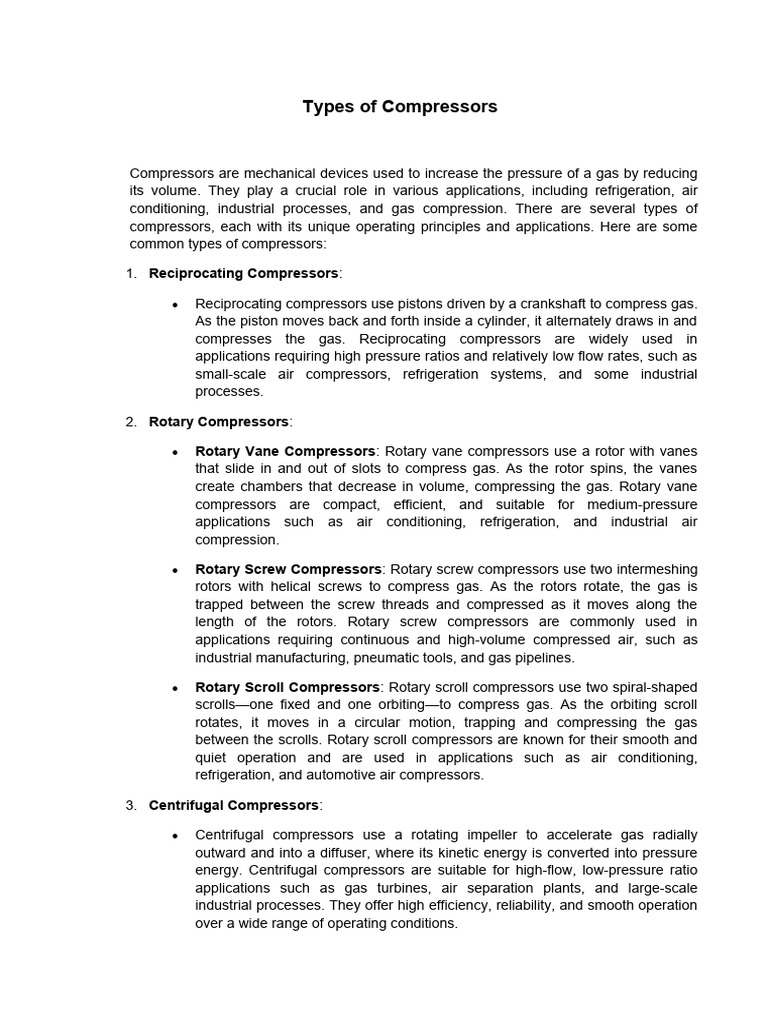 Types of Compressors | PDF | Liquids | Engines