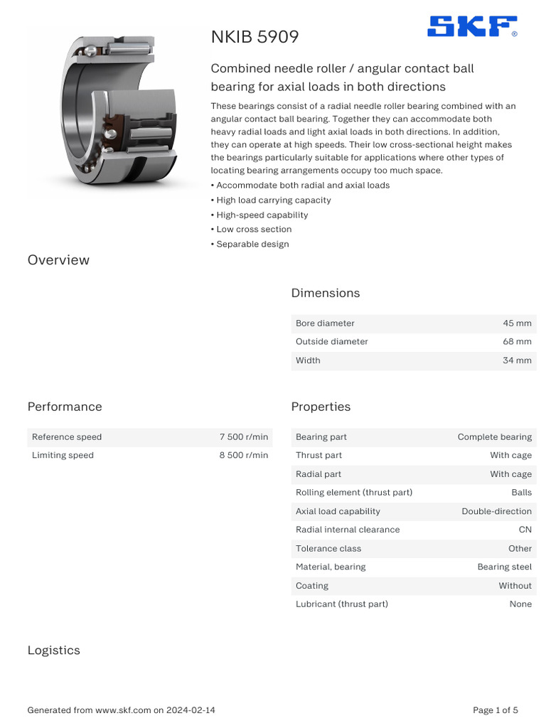 SKF NKIB 5909 Specification | PDF | Bearing (Mechanical) | License