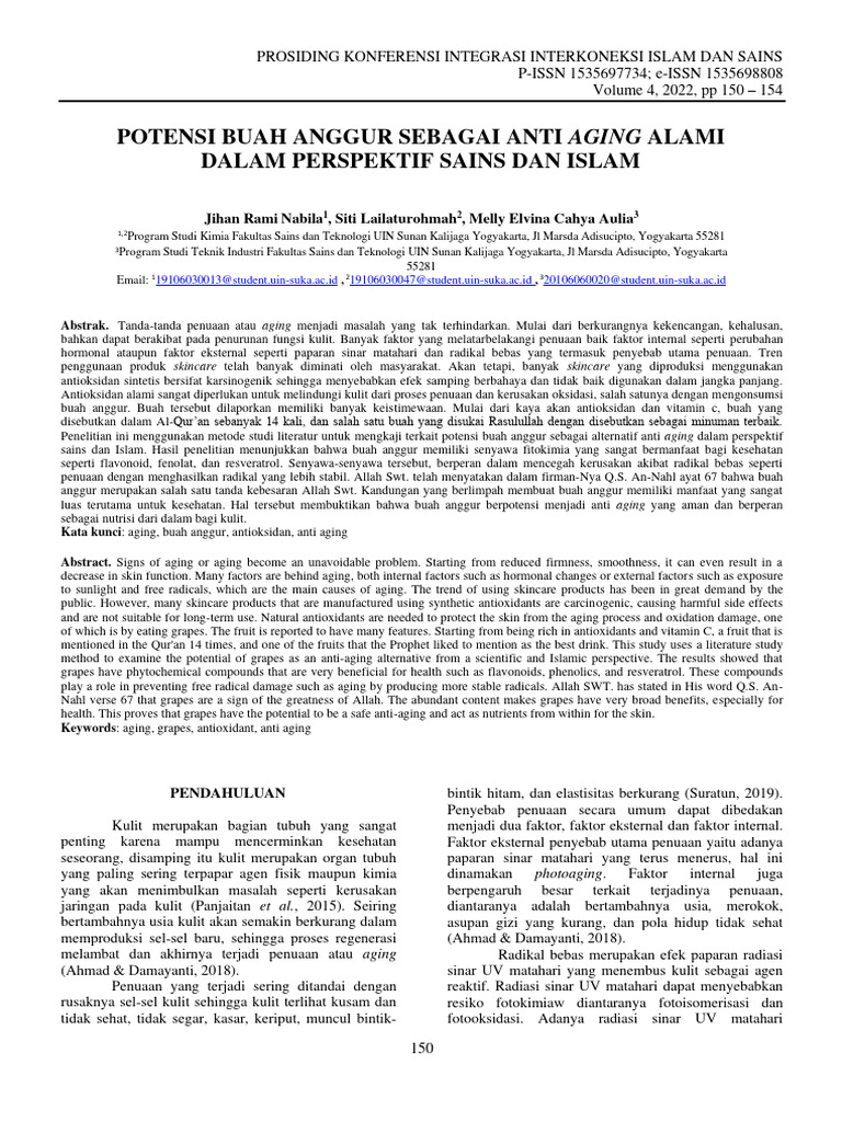 Potensi Buah Anggur Sebagai Anti Aging Alami Dalam Perspektif Sains Dan Islam 150 154 | PDF