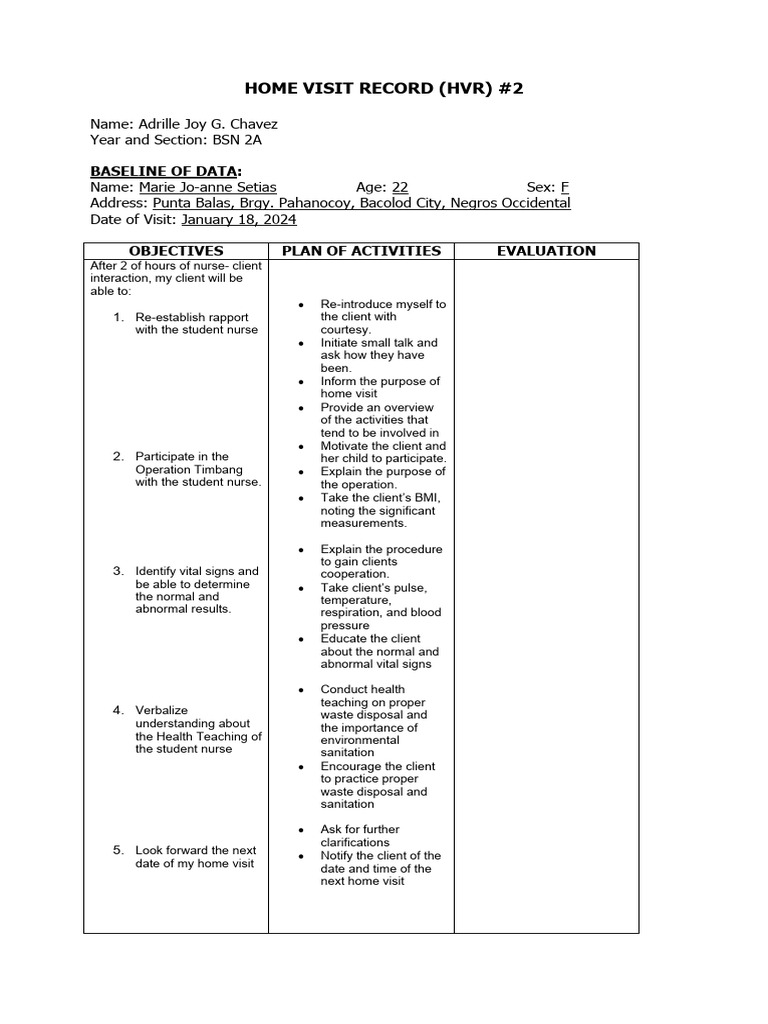 Home Visit Record | PDF | Nursing | Health Care