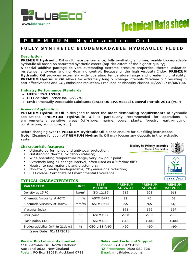 PREMIUM Hydraulic Oil 32 46 68 - TDS | PDF | Motor Oil | Industrial ...