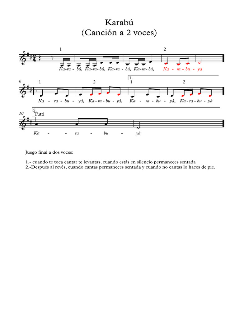 Karabú (Canción A 2 Voces) - Partitura Completa | PDF