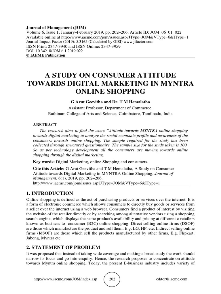 A Study On Consumer Attitude Towards Dig | PDF | Online Shopping | Marketing