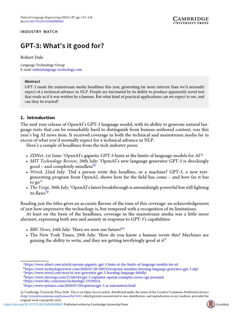 GPT 3 Whats It Good For | PDF