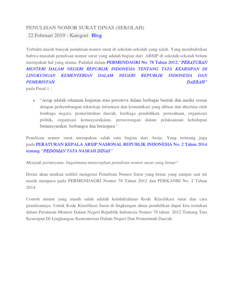 Penulisan Nomor Surat Dinas | PDF