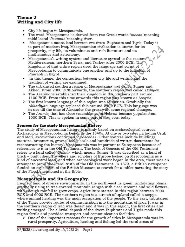 Writing and City Life Notes and Assignment | PDF | Mesopotamia | Cuneiform