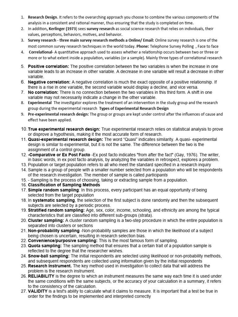 Research Methods Overview | PDF | Sampling (Statistics) | Validity (Statistics)